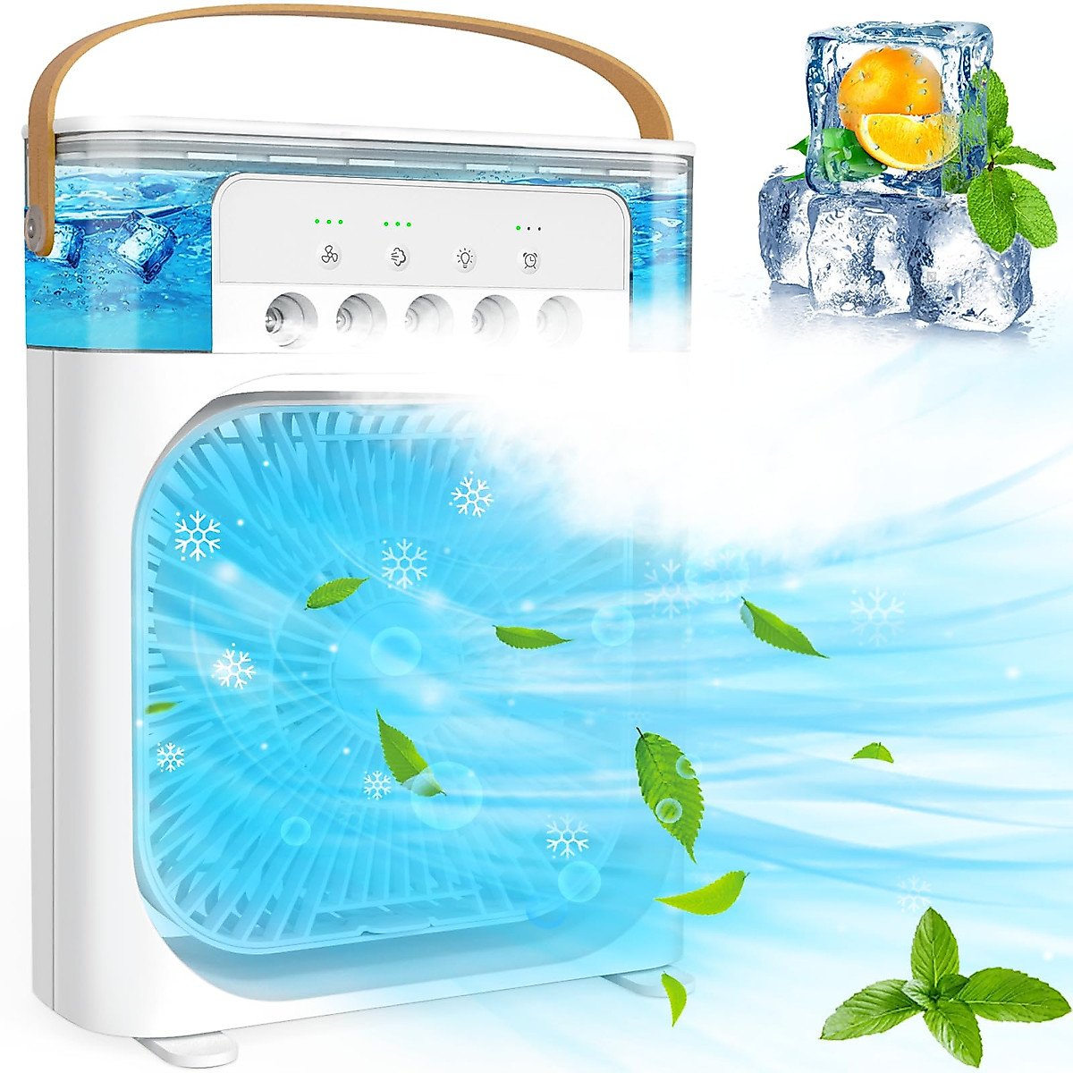 Portable Air Conditioners - Small Portable AC Quiet Personal Air Cooler,USB Powered Mini Desktop Cooling Misting Fan, 1/2/3 H Timer, 3 Speeds,360°Adjustment,for Office, Home, Room,Desk,Car - White