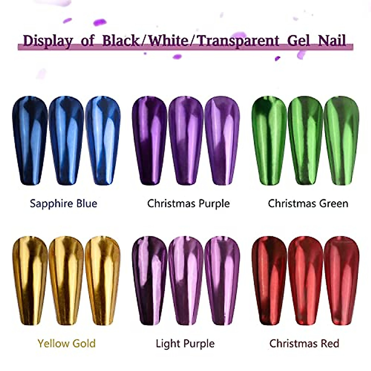 BISHENGYF 6 Box Chrome Nail Powder, Chrome Effect Nail Powder Set, Shiny Nail Glitter Powder with Magic Mirror Effect for Nail Art Design Decoration(Christmas Color Series)