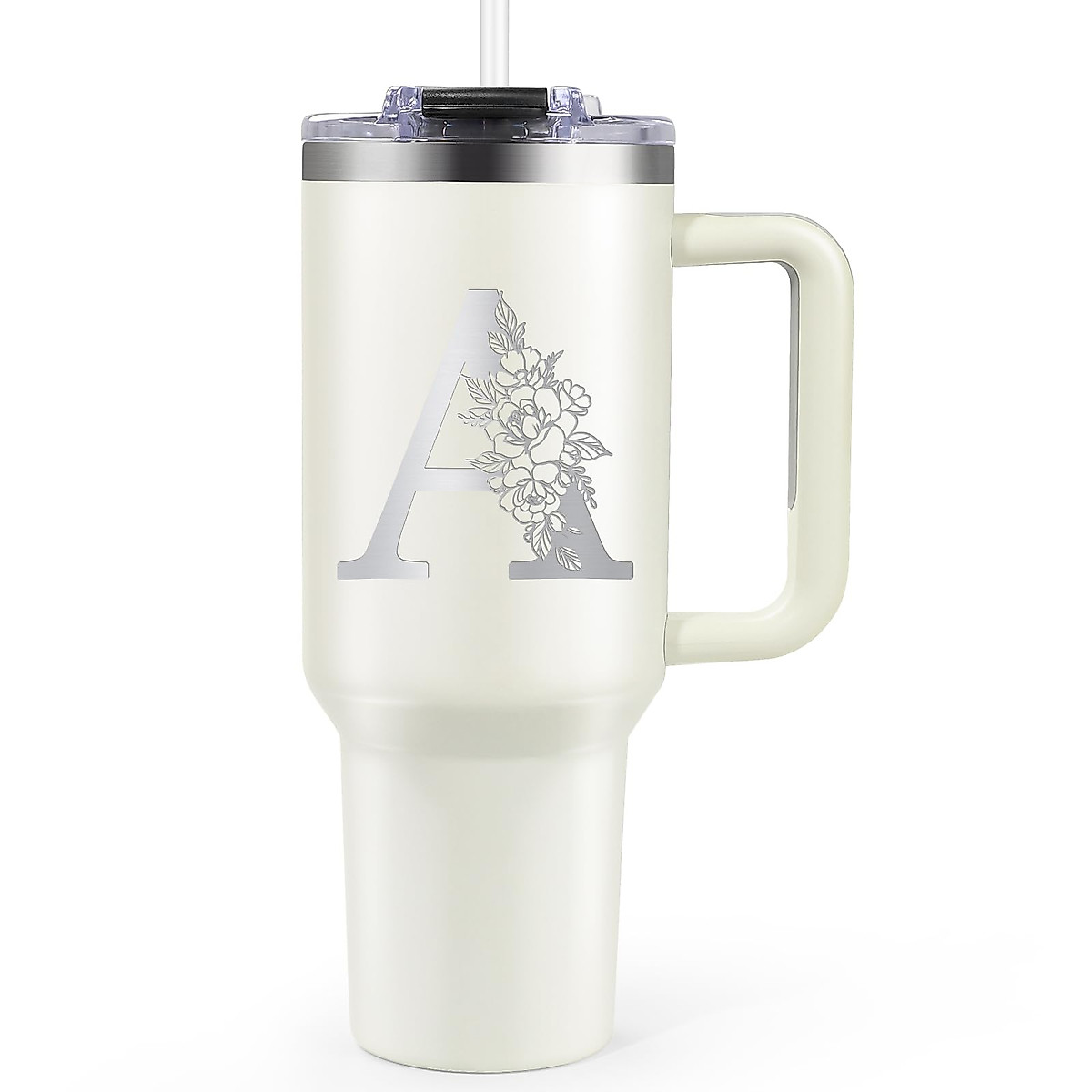 Birthday Gifts for Women, Gifts for Women, Monogrammed Gifts for Women, 40oz Initial Stainless Steel Tumbler with Straw and Lid - Personalized Christmas, Birthday Gifts for Best Friend Her Mom, A