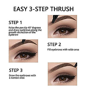 Microblading Eyebrow Pen, Eyebrow Pen 4 Points Eyebrow Pencil, Creates Lasting MakeUp Professional Natural Looking Eyebrows, Cover Sparse Areas, Daily Waterproof Eyebrow with Gift (02#Dark Brown)