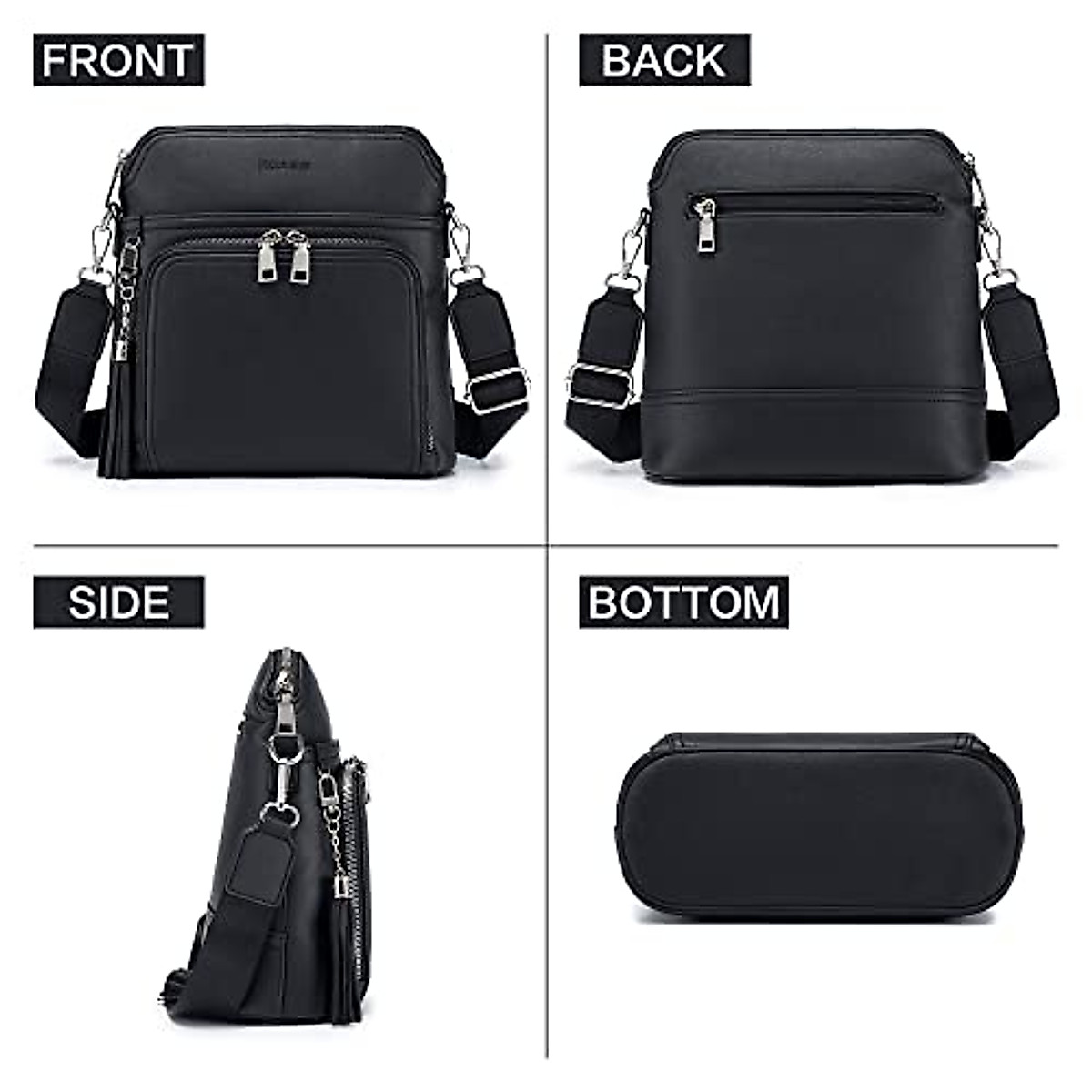 Roulens Crossbody Bag for Women,Lightweight Medium Crossbody Purse Soft Leather Women's Shoulder Handbags with Tassel