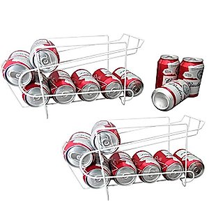 HOMOKUS 2 Pack Soda Can Organizer for Refrigerator, 2-Tier Soda Can Dispenser for Refrigerator, 10 Cans Soda Can Dispenser for Pantry, Wire Frame with Anti-Corrosion Baking Paint (White)
