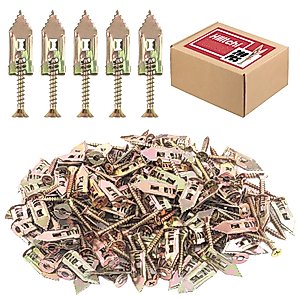 Hilitchi 200Pcs Self Drilling Drywall Anchors with Screws Easy Application No Drill or Holes in Wall, 66 Lbs, 12 x 30mm-100Pcs Anchors and 100Pcs Screws (Metal Anchors)