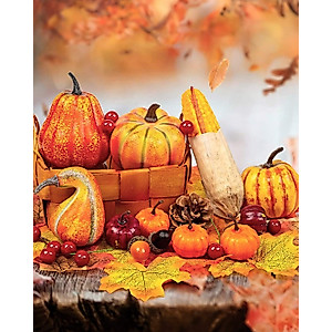 70PCS Fall Decor Artificial Pumpkins for Decorating, Foam Pumpkin Decor for Harvest Halloween Thanksgiving, Faux Pumpkin Decorations Set with 8 Fake Pumpkins+ 2 Pinecones+ 10 Pinecones+50 Fall Leaves