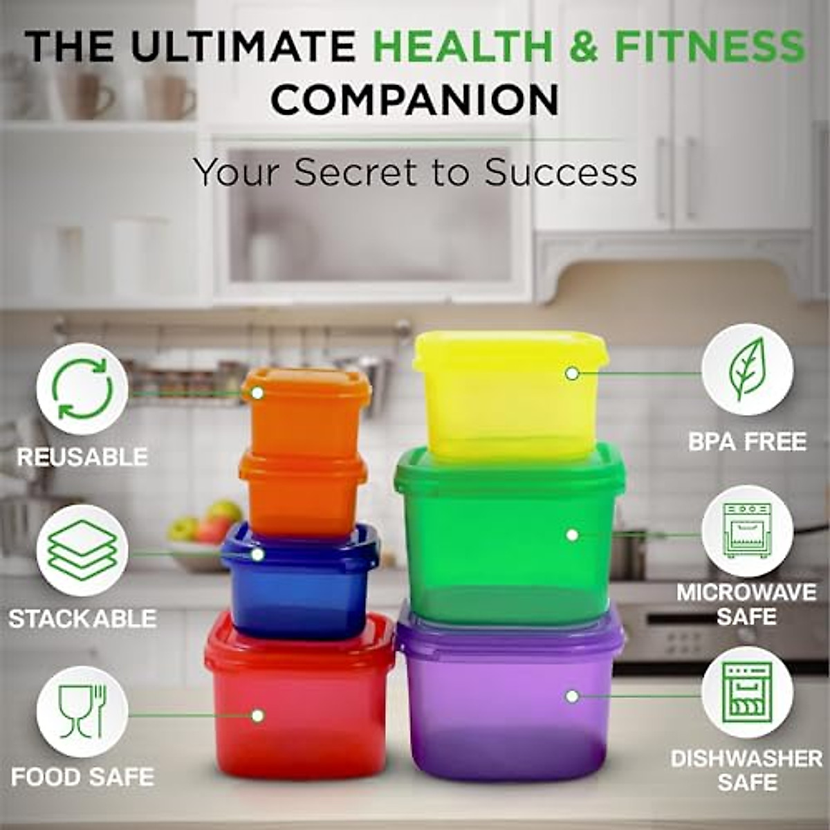Elceeo essential Solutions 21 Day Portion Control Containers for Weight Loss with electronic Booklet Guide - Set of 7 BPA Free Color-Coded Portion Control Containers ONLY