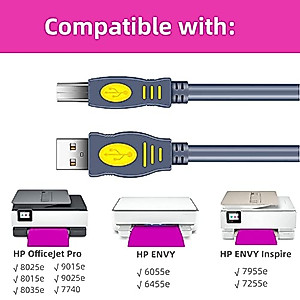 Qjin USB 2.0 Printer Cable for HP OfficeJet Pro 8025e 9015e 8015e, Envy 6055e 6455e, Envy Inspire 7955e 7255e, 10 Feet