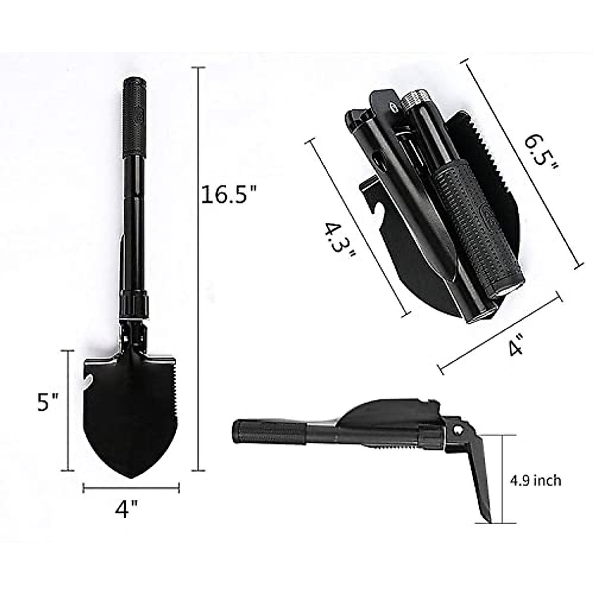 Folding Survival Shovel - Mini Heavy Duty Carbon Steel Military Style Entrenching Tool for Off Road, Nylon Carry Case, Camping, Gardening, Beach, Digging Dirt, Sand, Mud & Snow