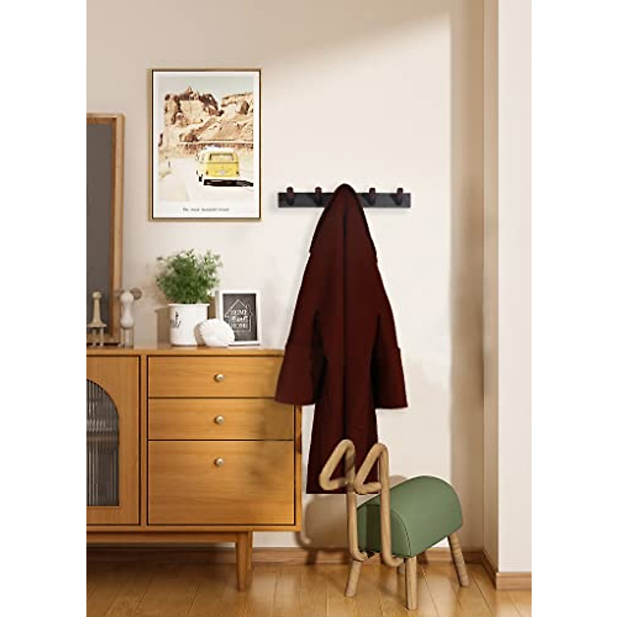 SKONVIC Coat Hooks Wall Mounted,Heavy Duty Coat Rack with 5 Wooden Knobs Hooks,16 Inch Long Coat Hanger for Hanging Coat Towel Bags Hats Backpacks Jackets Keys