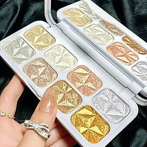 8 Colors Face Body Cheek Diamond Shimmer Highlighter Highlight Makeup Palette iluminadores de maquillaje,Highlighter+Makeup Gold Shimmer Blush Bronzer and Makeup Highlighter Powder C01