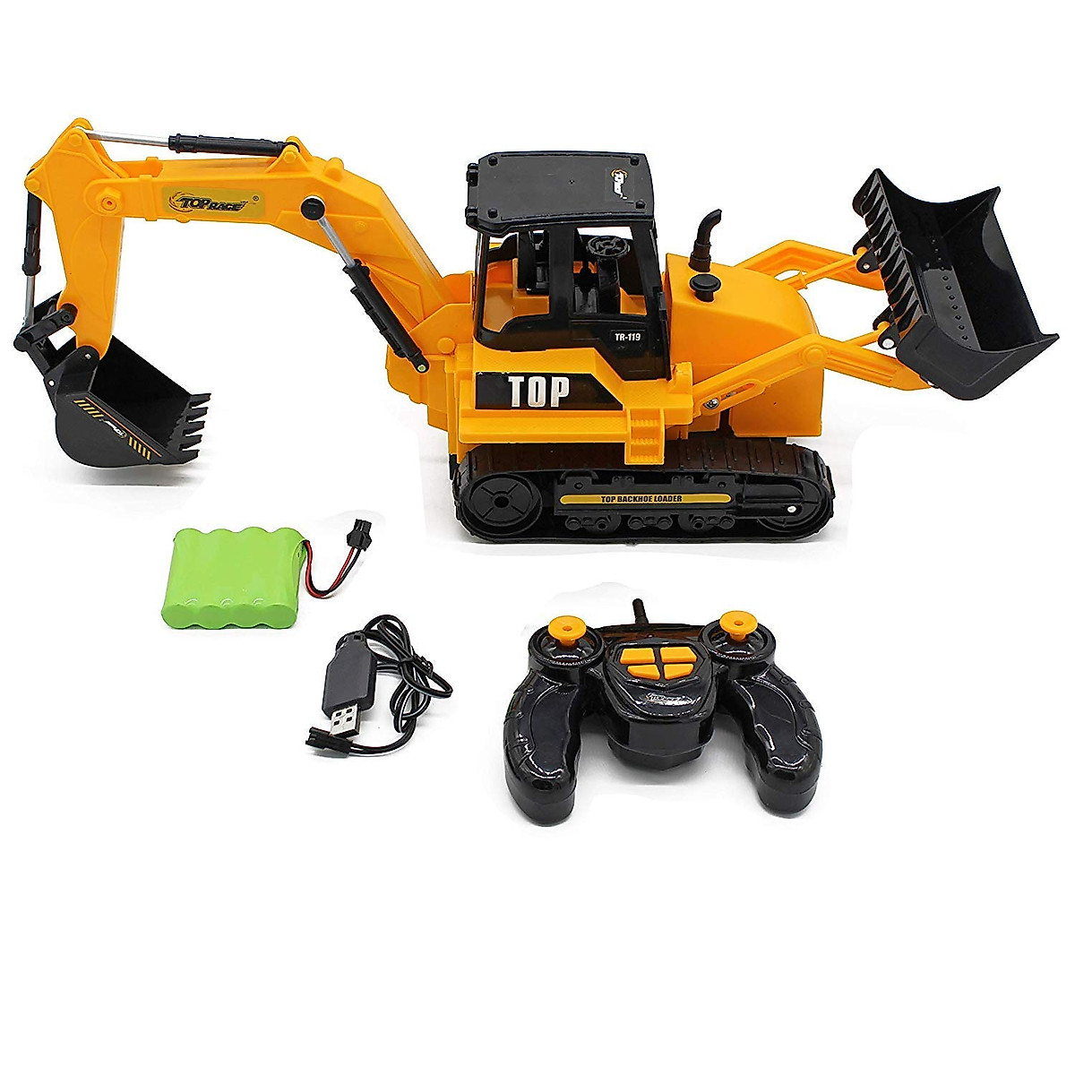 Top Race 8 Channel Full Functional Remote Control Excavator - Backhoe Toys for Boys - Battery Powered Electric RC Remote Control Construction Vehicles with Lights and Sound - for Kids Ages 3 and Up