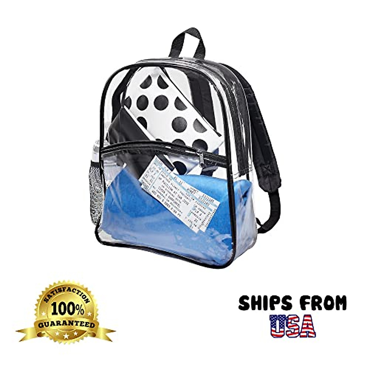 Personalized Clear Backpack 15" - Transparent Bag with Your Text - See Through Backpacks for School, Travel, Festival, Beach