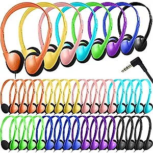 40 Pack Class Set Classroom School Headphones Bulk for Kids Child Children Multi Colored Stereo Over Ear Earphones Student Over The Head Headphones with 3.5 mm Headphone Plug for Adults, 8 Color