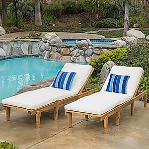 Christopher Knight Home Ariana Acacia Wood Chaise Lounge with Cushion, Teak Finish