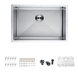 MELANSTAR Drop in Kitchen Sink Single Bowl Stainless Steel Sink Basin with Sink Strainer Waste Basket and Bottom Grid, 27" x 18" x 9" 16 Gauge