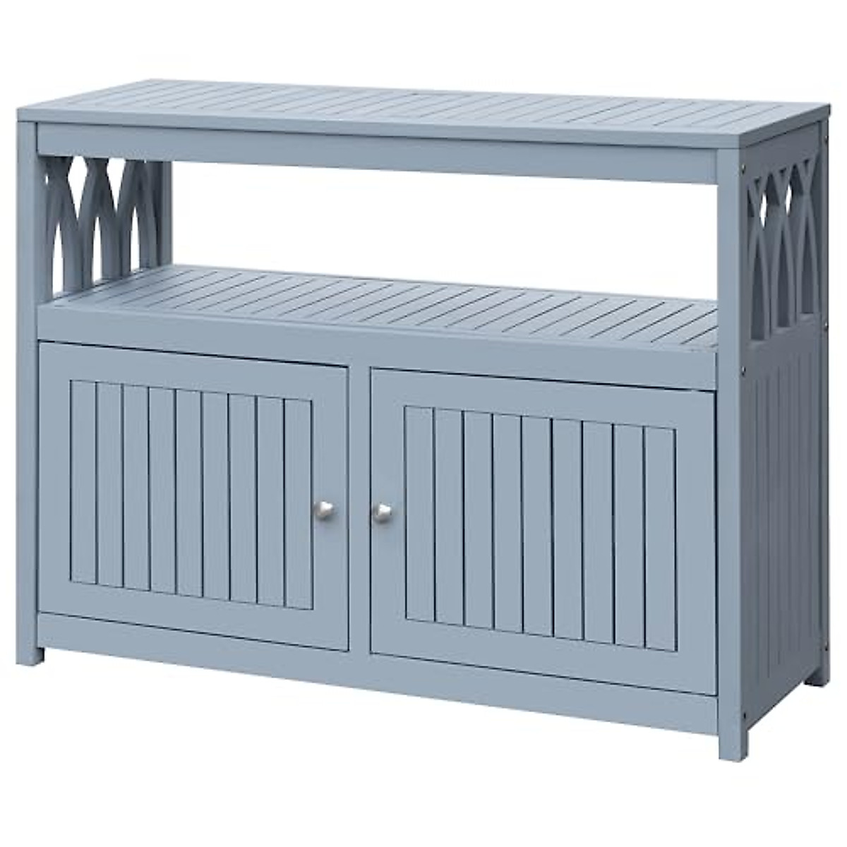 Greesum 2-Tier Outdoor Storage Cabinet in Acacia Wood, with 2 Magnetic Doors, for Garden, Picnic, Buffet, TV Stand, or Bar Table, Grey