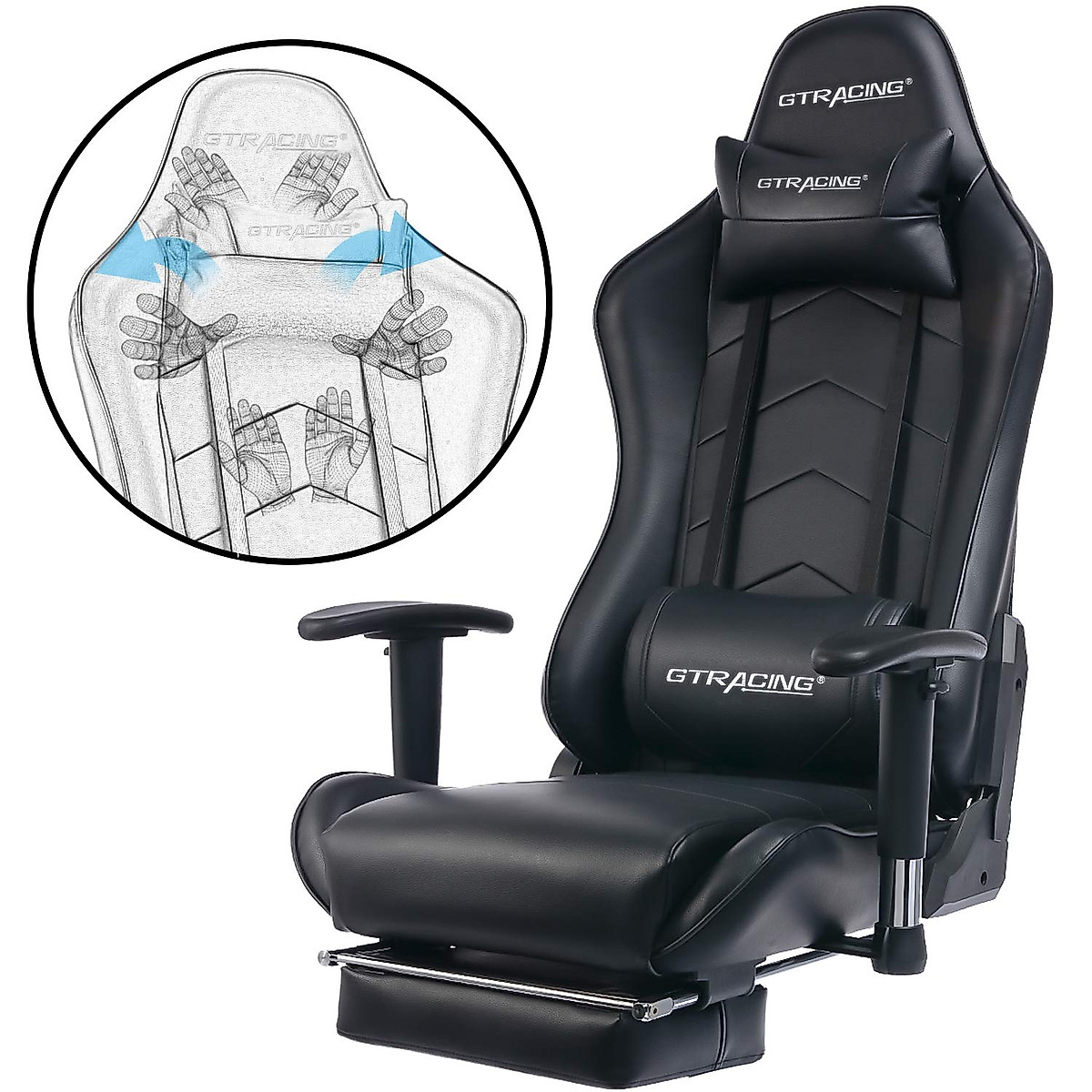 GTRACING Gaming Chair for Adults, Racing Style Computer Chair with Footrest, Adjustable Reclining Backrest and Lumbar Support, Stylish High Back Chair for Gaming and Office (Black)
