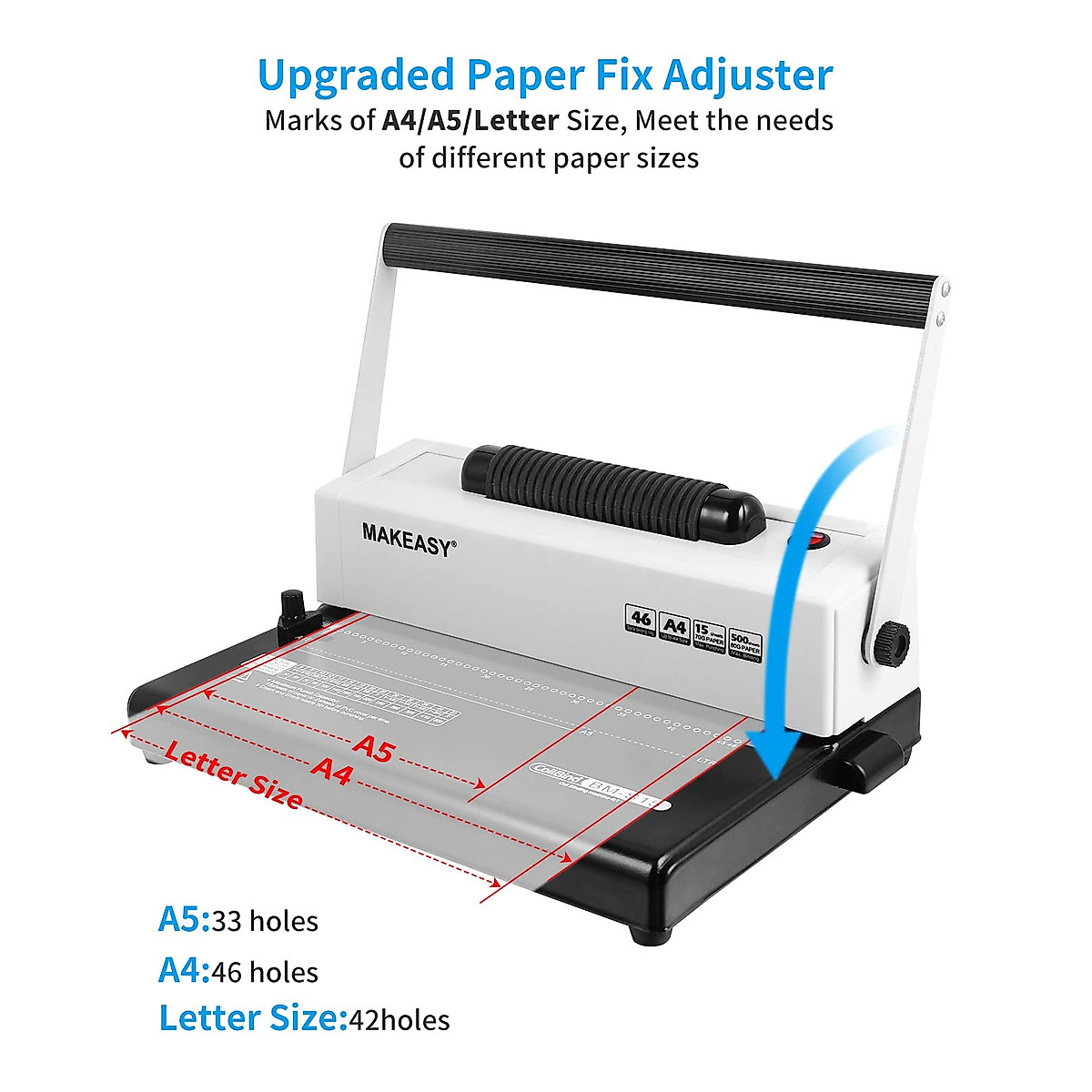 MAKEASY Coil Spiral Binding Machine - Manual Hole Punch - Electric Coil Inserter - Adjustable Side Margin - for Letter Size/A4/A5, Comes with 100pcs 5/16'' Plastic Coil Binding Spines & Plier