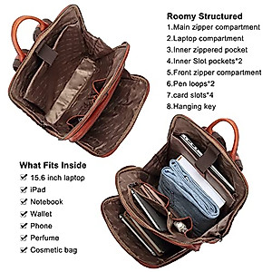 CLUCI Vegetable Tanned Full Grain Leather 15.6 inch Laptop Backpack Purse for Women Casual Daypack Travel Backpack Red-brown