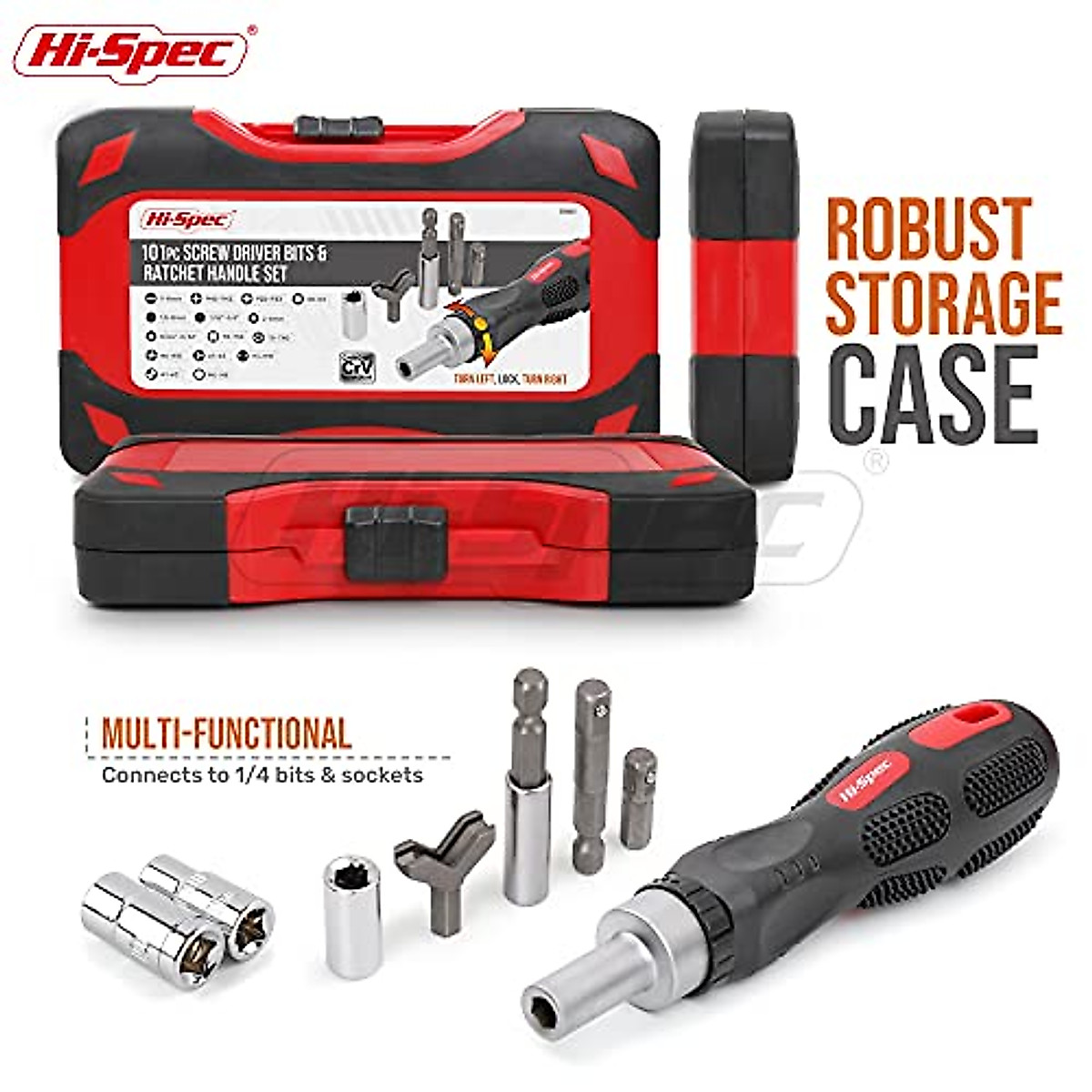Hi-Spec 101pc Multi Bits Screwdriver & Ratcheting Handle Tool Set Kit. Complete 1/4” Hex Screwdriving with Tamper Proof Security Driver Bits