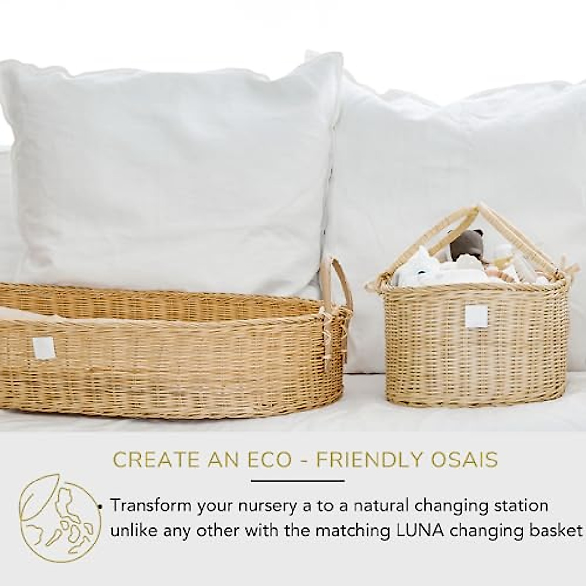 BEBE BASK Baby Diaper Caddy Organizer in Organic Rattan w Removable Divider - Luxury Wicker Diaper Caddy Basket Makes The Perfect Cute Diaper Caddy for Baby Girl & Diaper Caddy for Baby Boy
