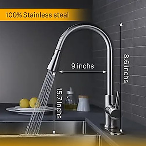 Generic Kitchen Faucet with Extendable Sprayer, Single Handle Hot and Cold Water Kitchen Faucet, Stainless Steel Faucet, Three Use Modes Faucets, Brushed Finish