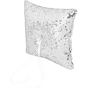 koTTIYA 2pcs Wedding Flower Girl Basket Ring Pillow Set Flower Basket and Ring Pillow for Party Decor Bridal Accessories - Silver