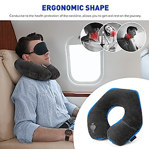 Rewondah Inflatable Travel Pillow, Inflatable Neck Pillow for Traveling Airplane, Travel Pillow Inflatable with Soft Velour Washable Cover, U Shape Blow Up Neck Pillow for Airplanes Train Car Travel