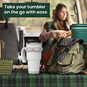 for YETI Handle 30 oz Tumbler, Compatible for YETI 30 oz Tumbler Handle and YETI Cup Holder, Handle for YETI 30 oz Tumbler with Anti-Scratch Pink Floral Design for Girls Woman, White, 1 Pack