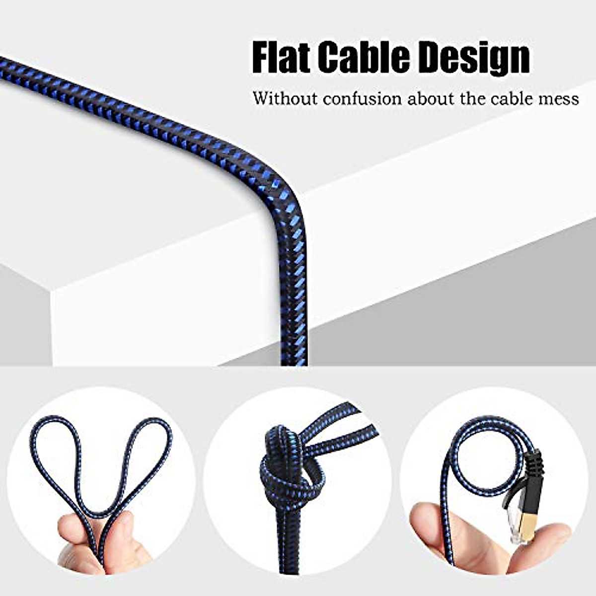 Cat 7 Ethernet Cable 75ft, Nylon Braided Heavy Duty High Speed Cat7 Cable Shielded Gigabit Flat Cat7 RJ45 LAN Cable Internet Network Patch Cord 10Gbps for Gaming PS4, Xbox One,Laptop,Modem, Router