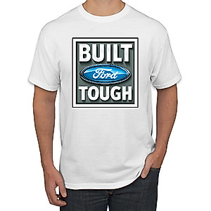 Built Ford Tough Classic Cars and Trucks Logo Ford Mustang Shelby Licensed Official Cars and Trucks Men's Graphic T-Shirt, White, Medium