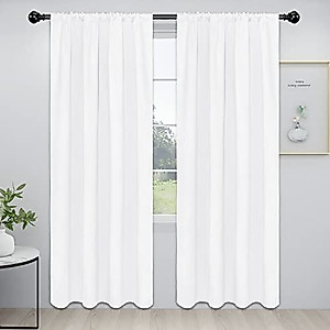 Easy-Going Rod Pocket Curtains for Bedroom, Room Darkening Window Curtains for Living Room, Thermal Insulated Noise Reduction Solid Window Drapes, 2 Panels(42x84 in, White)
