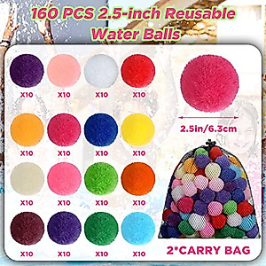 Leyndo 160 Pcs Reusable Water Balls Cotton Balloons 2.5 Inch Splash Water Absorbing Balls for Kids Outdoor Fun Toys with 2 Storage Bags for Summer Game Water Fight Activities Pool Yard Beach Favor
