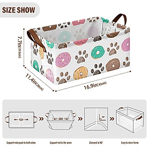 susiyo Colorful Doughnuts Paw Prints Fabric Storage Baskets Small Storage Bins with Handles - 1 Piece