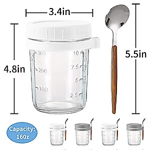 Overnight Oats Containers with lids and Spoons: 16 oz Mason Jars for Overnight Oats - 4 Pack Glass Meal Prep Container for Oatmeal - Food Storage Containers/Canning Jars/Food Jars & Canisters