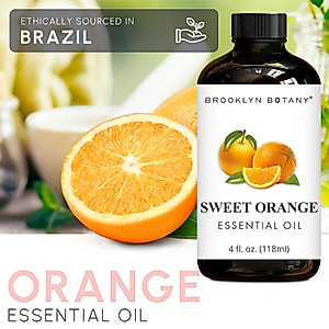 Brooklyn Botany Sweet Orange Essential Oil - Huge 4 Fl Oz - 100% Pure and Natural - Premium Grade with Dropper - for Aromatherapy and Diffuser