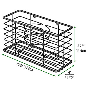 mDesign Steel Wall Mount Hair Dryer Storage Organizer - Hair Styling Tool Basket for Bathroom and Bedroom - Holds Hair Dryer, Flat Iron, Curling Wand, Hair Straightener - Linelle Collection - Black