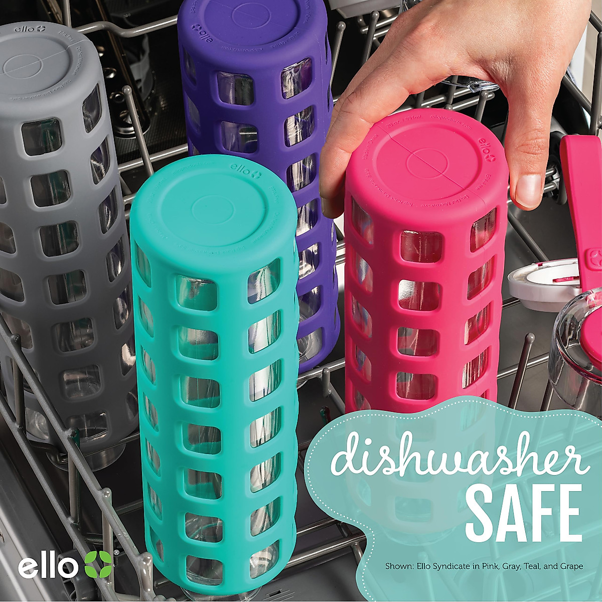 Ello Syndicate 20oz Reusable Glass Water Bottle with One-Touch Leak Proof Flip Lid and Protective Non-Slip Silicone Sleeve and Carry Loop for Coffee, Tea and Water, BPA-free, Dishwasher Safe, Mint