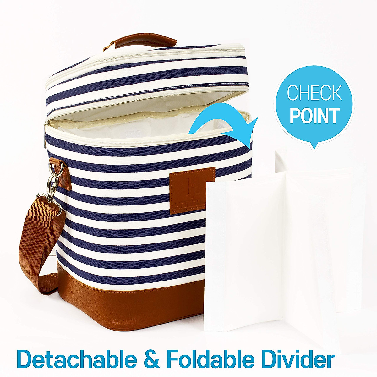 HAMILO 4 Bottle Wine Carrier - Stripe, Champagne Carrier Bag, Waterproof Wine Tote Bag with Expandable Zipper and Padded Shoulder, Insulated Wine Bag, Wine Cooler Bag, Wine Accessories Gift for Women