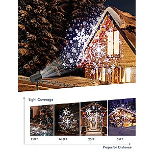 Christmas Projector Lights Outdoor,Snowflake Indoor Outdoor Waterproof LED Landscape Projection Xmas Rotating Snowflakes Decorative Lighting for House Party Wedding Holiday, White, (SW-PL-12)