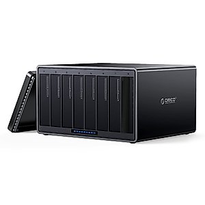 ORICO 8 Bay Tool-Free Aluminum Hard Drive Enclosure with 2 Build-in Fans, Horizontal HDD Docking Station for Small Business Data Backup and Expansion Max to 128TB- NS800U3