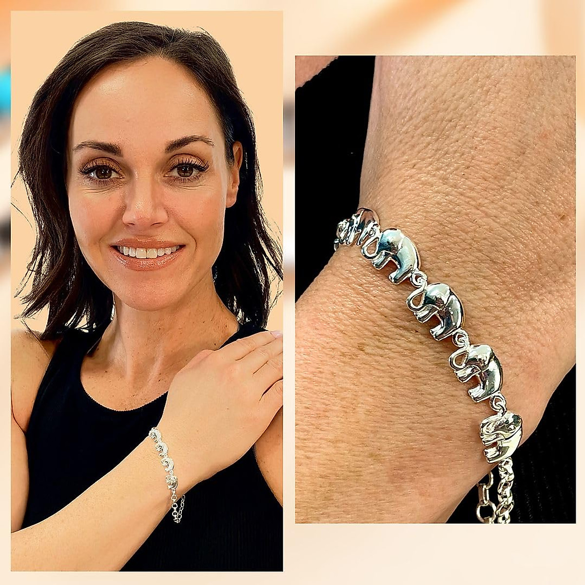 Shop LC 925 Sterling Silver Elephant Bracelet for Women Link Bracelets for Women Animal Charm Bracelet Size 7.25" Birthday Gifts for Women