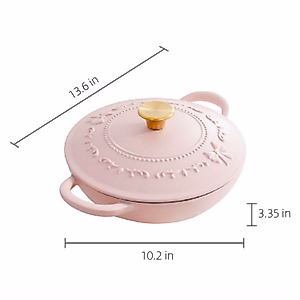 3 Quart Enamel Cast Iron Dutch Oven With Handles And Lid, 3.8 Qt Gradient Pink Cast Iron Skillet, Enamel Shallow Cookware Braising Pan For Casserole Dish, Crock Pot Covered With Cast Iron (3 Quart-Bow