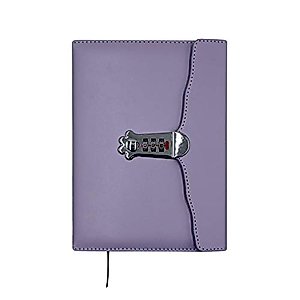 A5 PU Leather Cover Notebook with Combination Lock Diary Journal Travel Solid Color Digital Password Writing Book Notepad, 240 Pages,Lined Paper