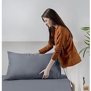 Utopia Bedding King Sheet Set – Soft Microfiber 4 Piece Hotel Luxury Bed Sheets with Deep Pockets - Embroidered Pillow Cases - Side Storage Pocket Fitted Sheet - Flat Sheet (Grey)