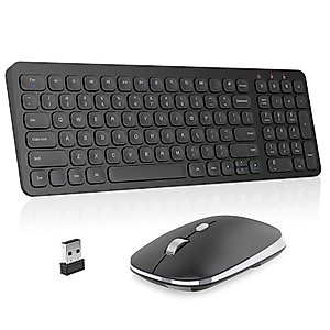cimetech Wireless Keyboard Mouse Combo, Compact Full Size Wireless Keyboard and Mouse Set Less Noise Keys 2.4G Ultra-Thin Sleek Design for Windows, Computer, PC, Notebook, Laptop - Matte Black