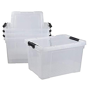 Hespama 50 Quart Clear Plastic Storage Box Bin with Wheels, 4 Packs