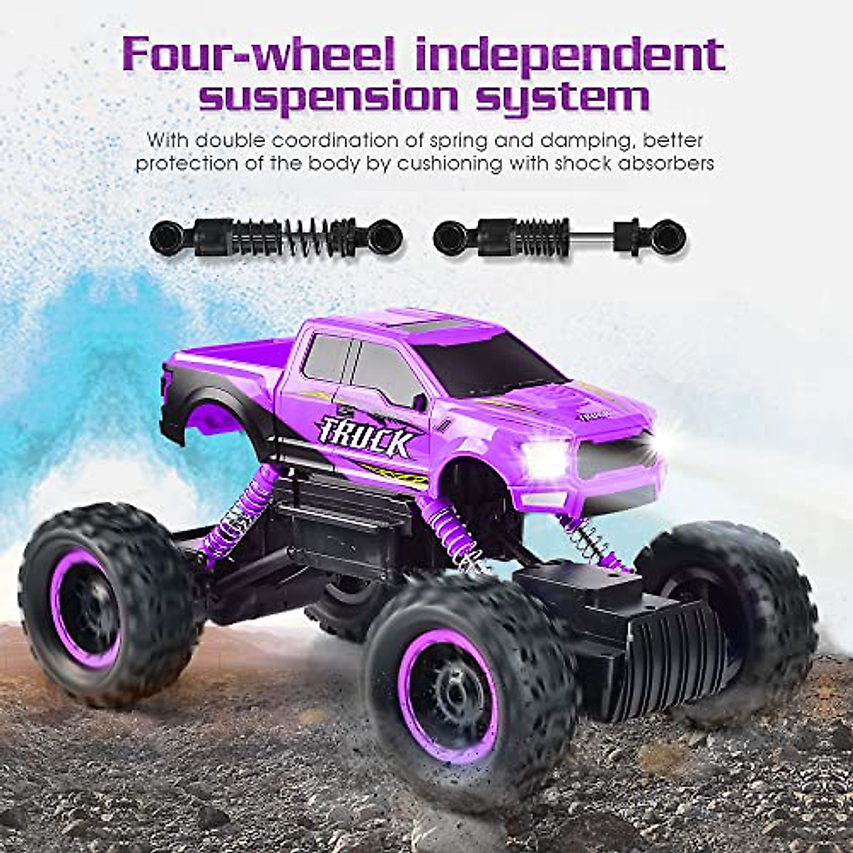DOUBLE E Remote Control Car for Girls 1/12 Scale Monster Trucks Dual Motors Off Road RC Trucks, Girls Toys Gifts for Girls Daughter Kids, Birthday Gift Ideas, Purple