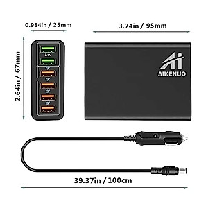Multi Ports USB Car Charger, 96W 6 Port QC3.0 Fast Car Charger Adapter Multiple Ports, with Four Quick Charge 3.0 Port, 12V-24V Multi Device Cigarette Lighter for Smart Phone & Tablets Charging