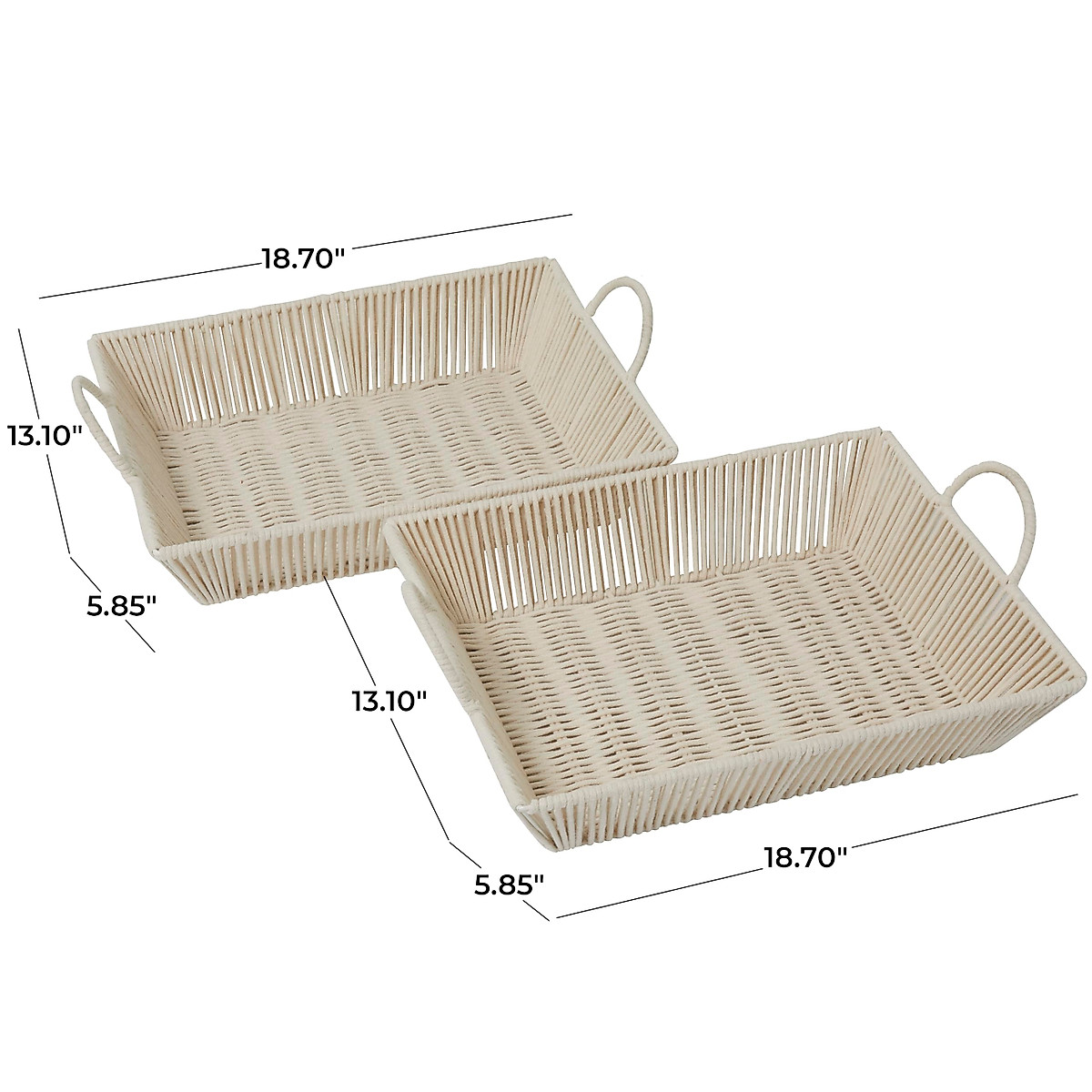 The Novogratz Cotton Handmade Woven Storage Basket with Handles, Set of 2 18"W, 17"W, Cream