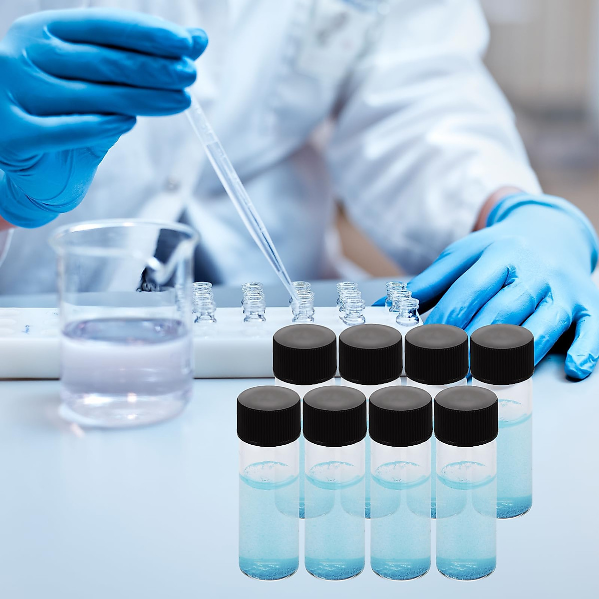 LDHHYH 100 Pack 4ml Clear Glass Vials with Black Plastic Screw Caps, Small Liquid Sample Glass Vial, Leak-Proof Glass Bottles for Essential Oil, Reagent, Seeds